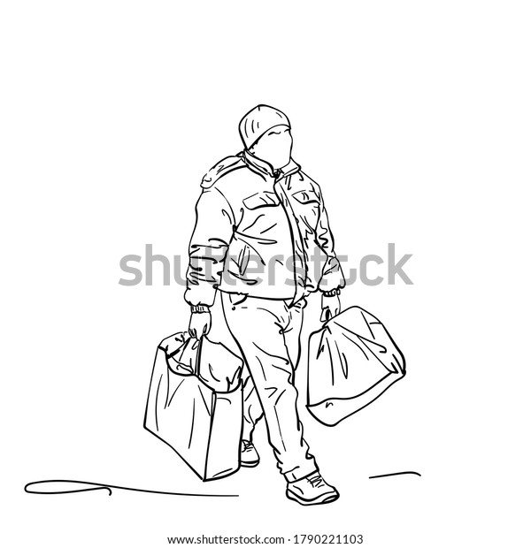 Drawing Mature Man No Face Carrying Stock Vector (Royalty Free) 1790221103