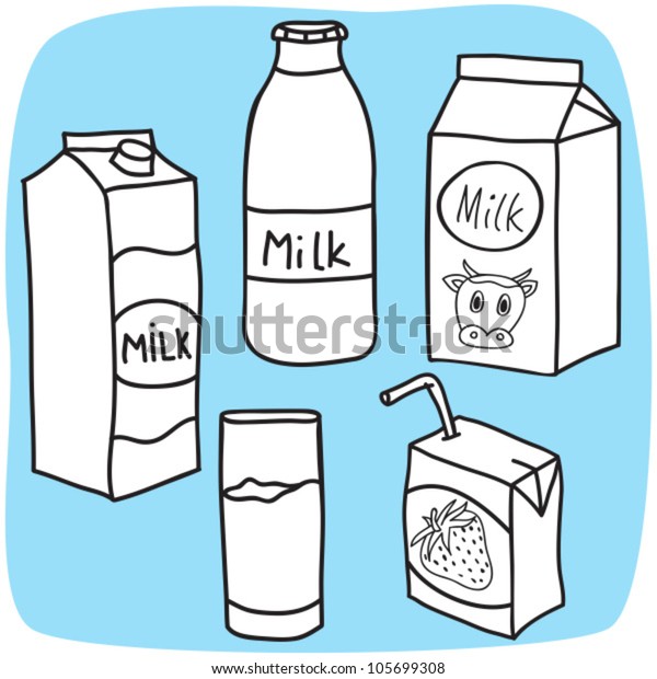 Drawing Milk Diary Products Handdrawn Illustration Stock Vector ...