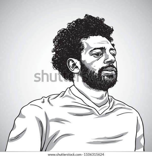 Drawing Mo Salah Vector Portrait Cartoon Stock Vector (Royalty Free ...