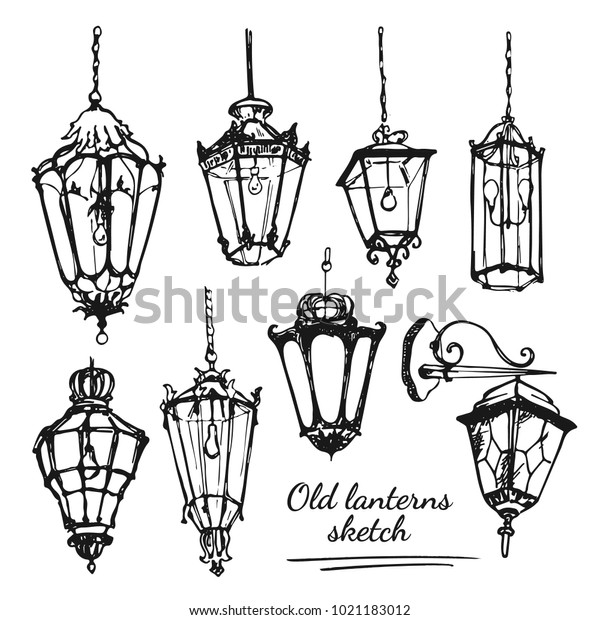 Drawing Old Lanterns On White Background Stock Vector (Royalty Free ...