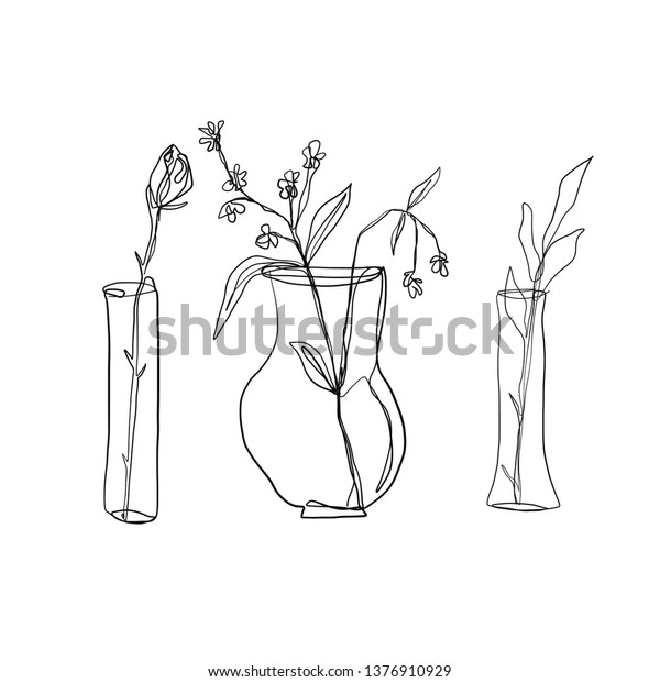 Drawing One Continuous Line Vase Flower 스톡 벡터(로열티 프리) 1376910929