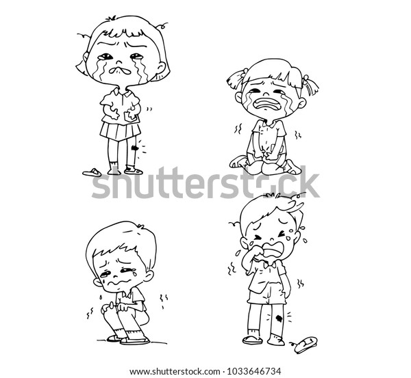 Drawing Outline Character Vector Kid Cry Stock Vector (Royalty Free ...