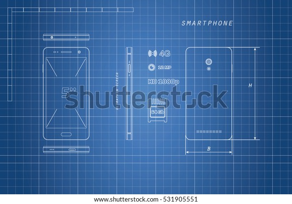 Drawing Outline Smartphone Phone Different Views Stock Vector (Royalty ...