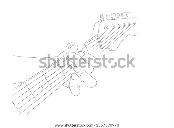 Drawing Playing Guitar Hand Handle Guitar Stock Vector (Royalty Free ...