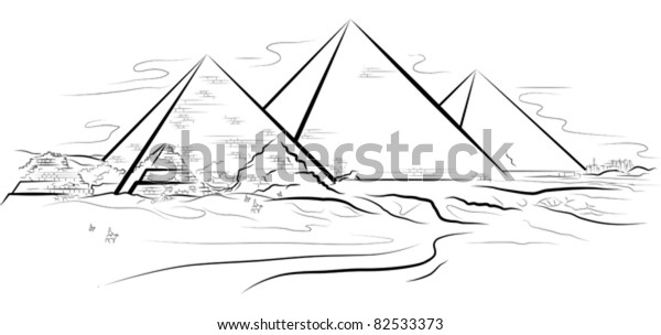 Drawing Pyramids Desert Giza Egypt Vector Stock Vector (Royalty Free ...