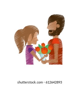 Drawing Romantic Couple Flowers Stock Vector (Royalty Free) 612642893 ...