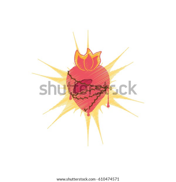 Drawing Sacred Heart Jesus Blessed Vector 库存矢量图（免版税）610474571 ...
