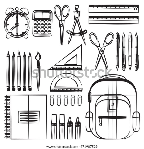 Drawing School Supplies Back School Education 스톡 벡터(로열티 프리) 471907529 ...