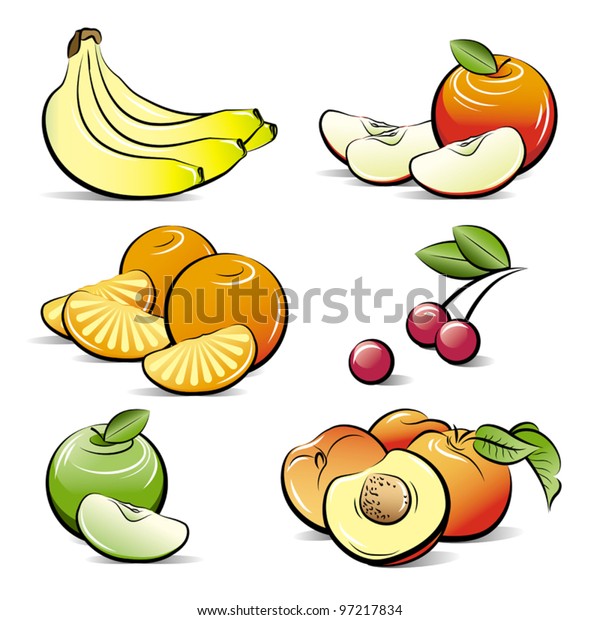 Drawing Set Different Color Fruits Vector Stock Vector (Royalty Free ...
