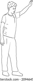Drawing Silhouette Young Boy One Hand Stock Vector (Royalty Free ...