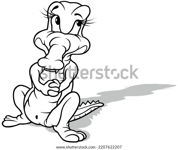 Drawing Sitting Crocodile Front View Cartoon Stock Vector (Royalty Free ...