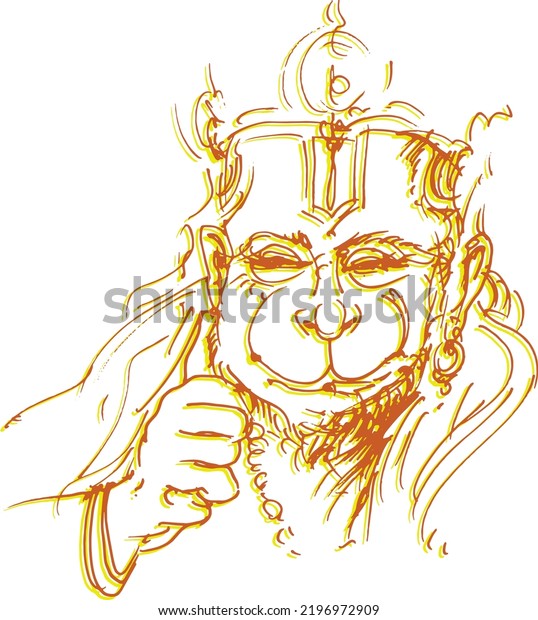 Drawing Sketch Hindu God Lord Hanuman Stock Vector (Royalty Free ...