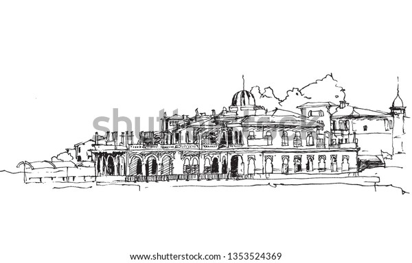 Drawing Sketch Illustration Ferry Dock Buyukada Stock Vector (Royalty ...