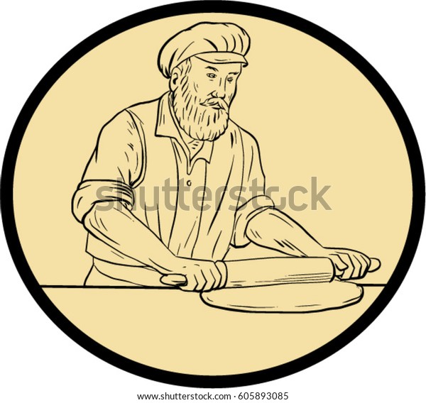 Drawing Sketch Style Illustration Baker Chef Stock Vector (Royalty Free ...