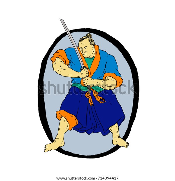 Drawing Sketch Style Illustration Samurai Warrior Stock Vector (Royalty ...