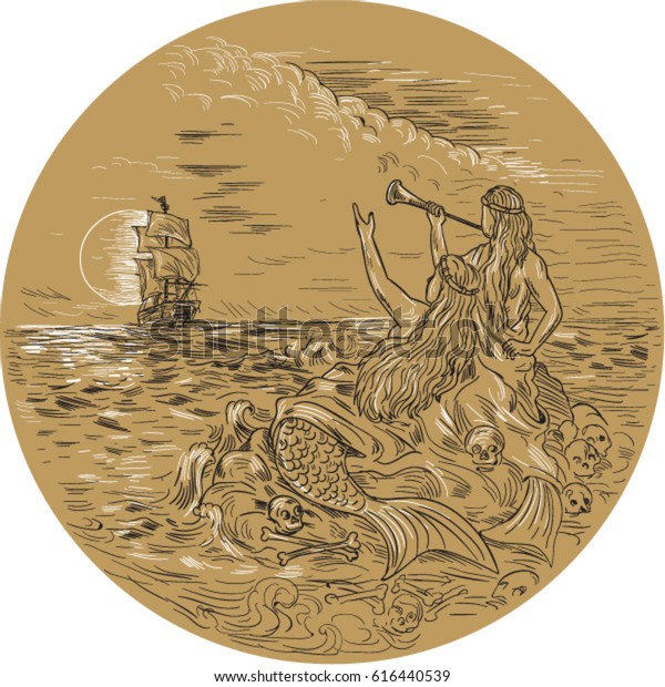 Drawing Sketch Style Illustration Two Sirens Stock Vector (Royalty Free ...