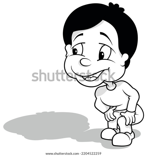 Drawing Smiling Boy Squatting Cartoon Illustration Stock Vector ...