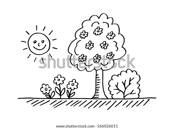 Drawing Spring Landscape On White Background Stock Vector (Royalty Free ...