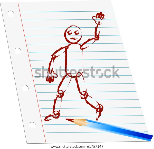Drawing Stick Figure Waving On Piece Stock Vector (Royalty Free ...