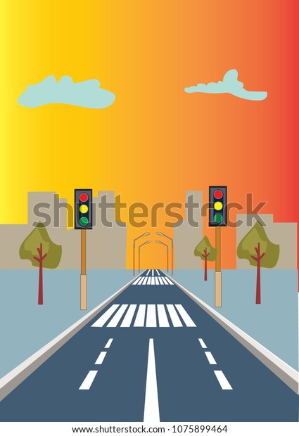Drawing Street Sidewalks Poles Traffic Lights Stock Vector (Royalty ...