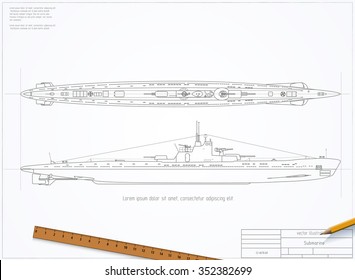 Drawing Submarine Vector Eps 10 Stock Vector (Royalty Free) 352382699 ...
