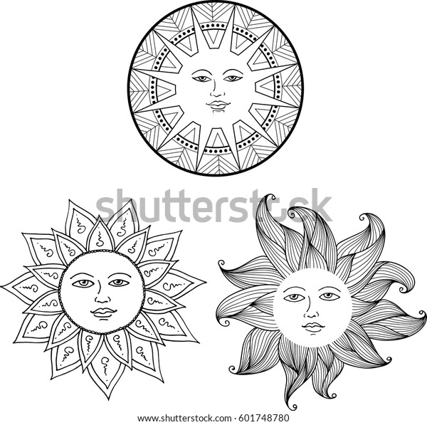 Drawing Sun Smiling Face Set Vector Stock Vector (Royalty Free ...