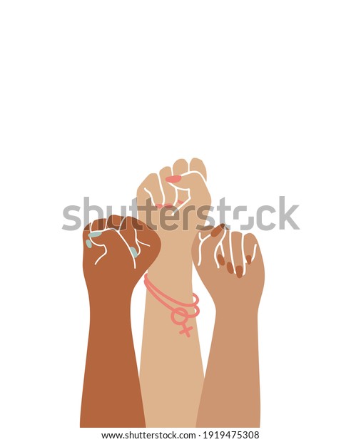 Drawing Three Fists Womens Hands Symbol Stock Vector (Royalty Free ...