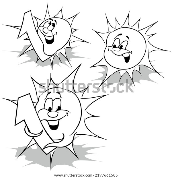 Drawing Three Smiling Suns Cartoon Illustration Stock Vector (Royalty ...