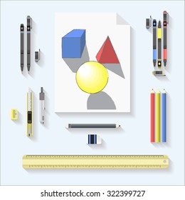 Drawing Tools Set Geometric Drawing Tools Stock Vector (Royalty Free ...