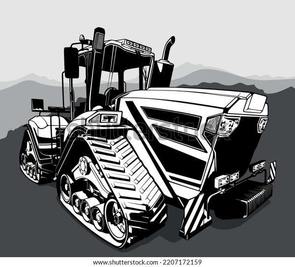 Drawing Tracked Farm Tractor Front View Stock Vector (Royalty Free ...