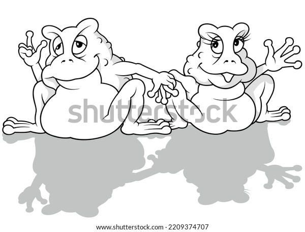 Drawing Two Frogs Holding Hands Cartoon Stock Vector (Royalty Free ...