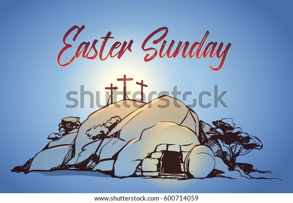 Drawing Vector Calvary Cross Cave Resurrection Stock Vector (Royalty ...