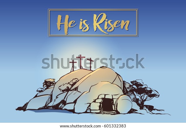 Drawing Vector Calvary Cross Cave Resurrection Stock Vector (Royalty ...