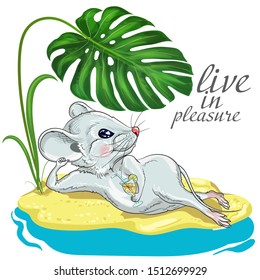 Drawing White Mouse On Vacation Suitable Stock Vector (Royalty Free ...
