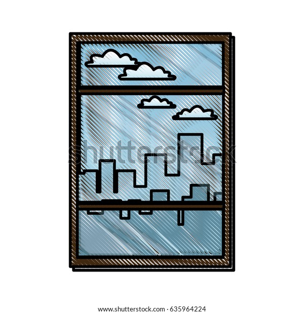 Drawing Window View Building Urban Skyline Stock Vector (Royalty Free ...