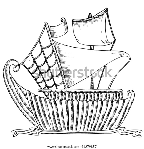 Drawing Wooden Ship Stock Vector (Royalty Free) 41279857 | Shutterstock