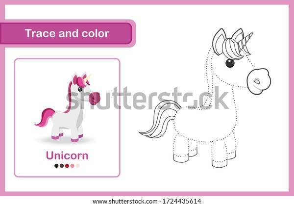 Drawing Worksheet Preschool Kids Trace Colour: vetor stock (livre de ...