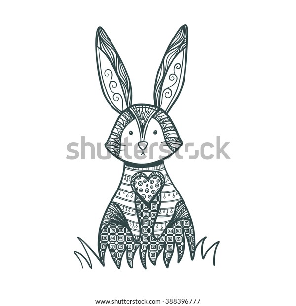 「Drawing Zentangle Rabbit Coloring Page Decorative」のベクター画像素材（ロイヤリティフリー ...