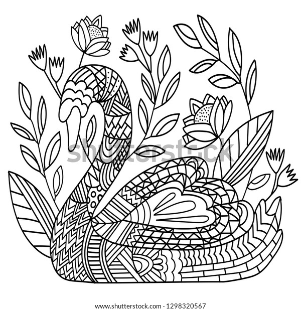 Drawing Zentangle Swan Coloring Page Shirt: vector de stock (libre de ...