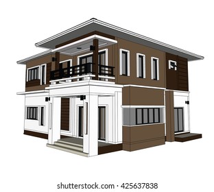 Drawings 3d Home Design Construction Stock Vector (Royalty Free ...