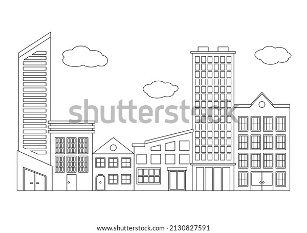 Drawings Buildings Skyscrapers Different Styles Line Stock Vector ...