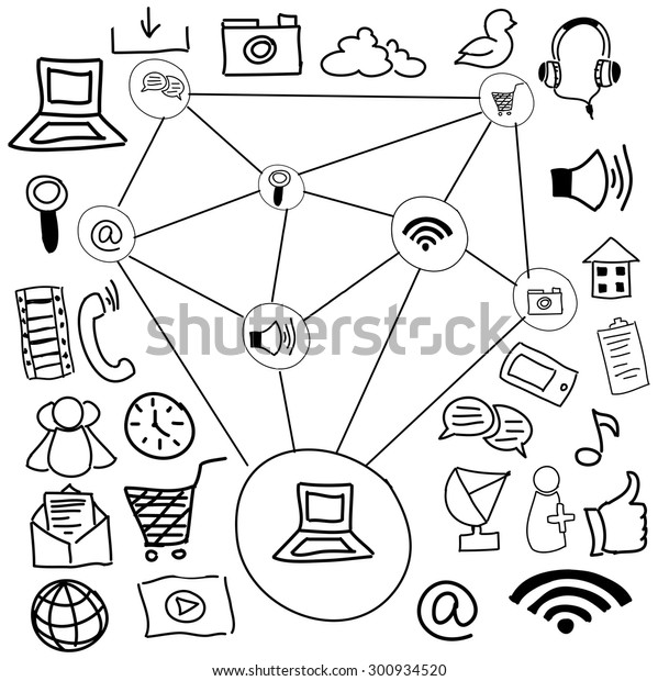 Drawn Computer Icons On White Background Stock Vector (Royalty Free ...
