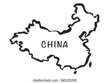 Handdrawn Vector Map China White Outline Stock Vector (Royalty Free ...