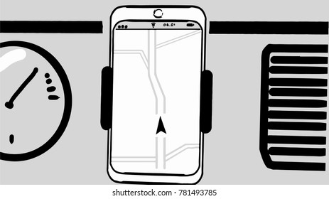 Drawn Smartphone Navigator Attached Car Panel Stock Vector (Royalty ...