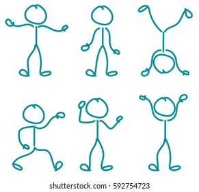 Drawn Stickmen Various Poses Bright Colour: vector de stock (libre de ...