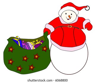 Dressed Snowman Dragging Sack Full Christmas Stock Vector (Royalty Free ...