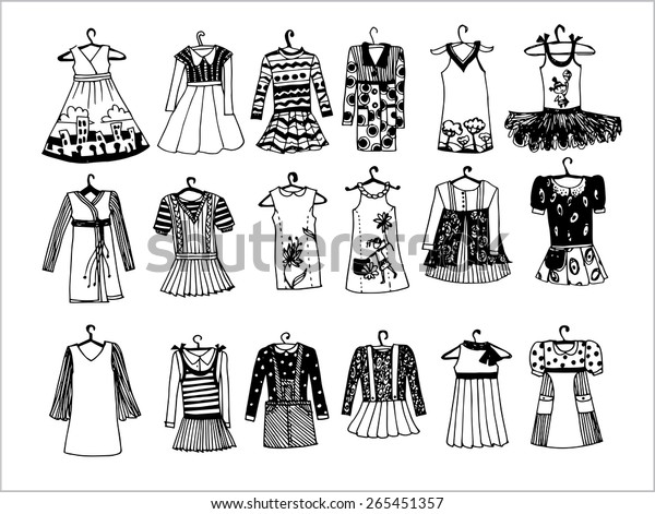 Dresses Set Hand Drawing Sketch Black Stock Vector (Royalty Free ...