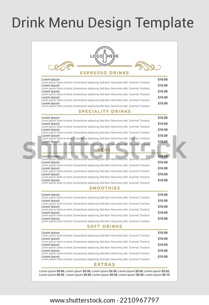 Drink Menu Design Template Ingredients Price Stock Vector (Royalty Free ...