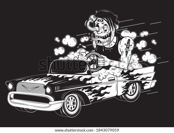 Driver Crazy Night Street Art Illustration Stock Vector (Royalty Free ...