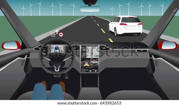 Driverless Car On Road Vehicle Selfdriving Stock Vector (Royalty Free ...